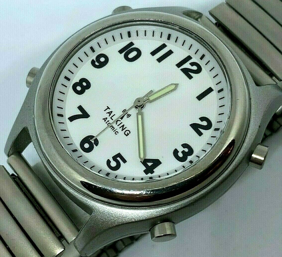 OEM Men Silver Atomic Radio Controlled Talking Analog Watch Hours~New ...