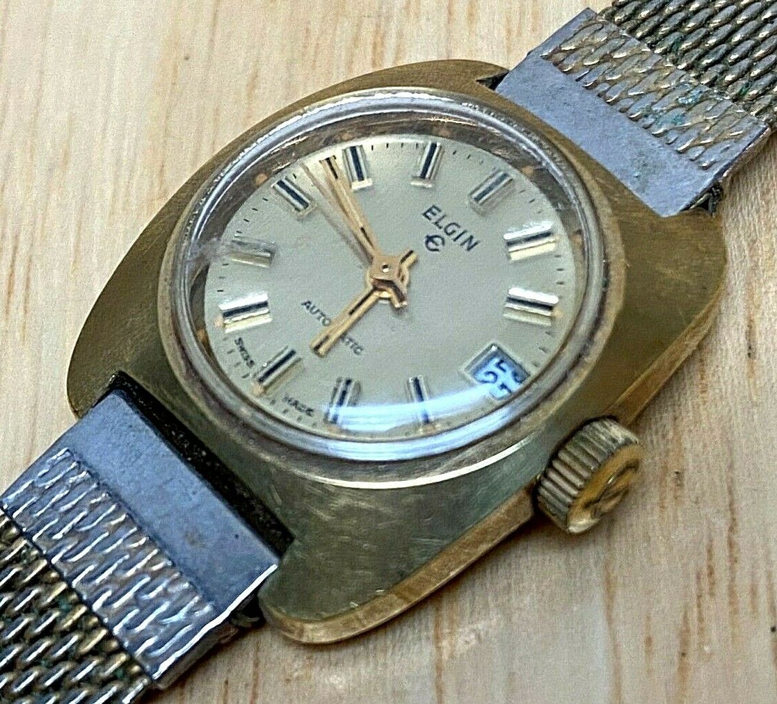 Vintage Elgin Swiss Lady 17 Jewels Gold Tone Self-Wind Automatic Watch ...