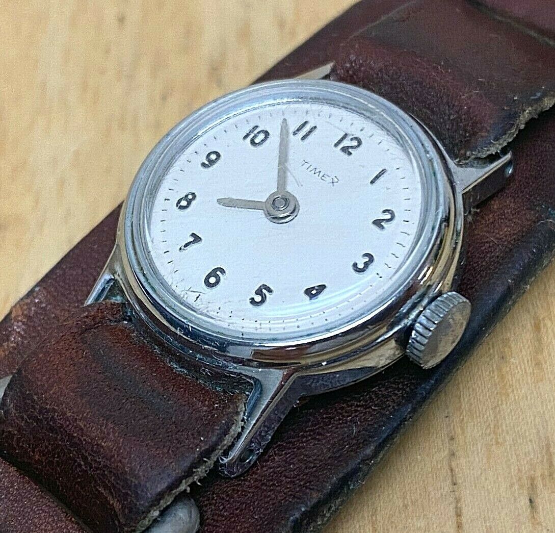 Vintage Timex Lady Silver Leather Bund Band Hand-Wind Mechanical Watch ...